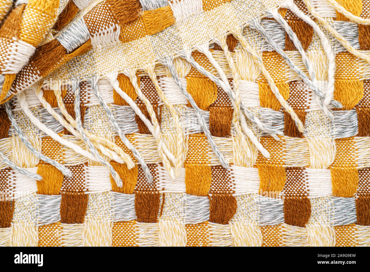 Knitted Plaid with Fringe Background. Knitwear Blanket Fabric Texture ...