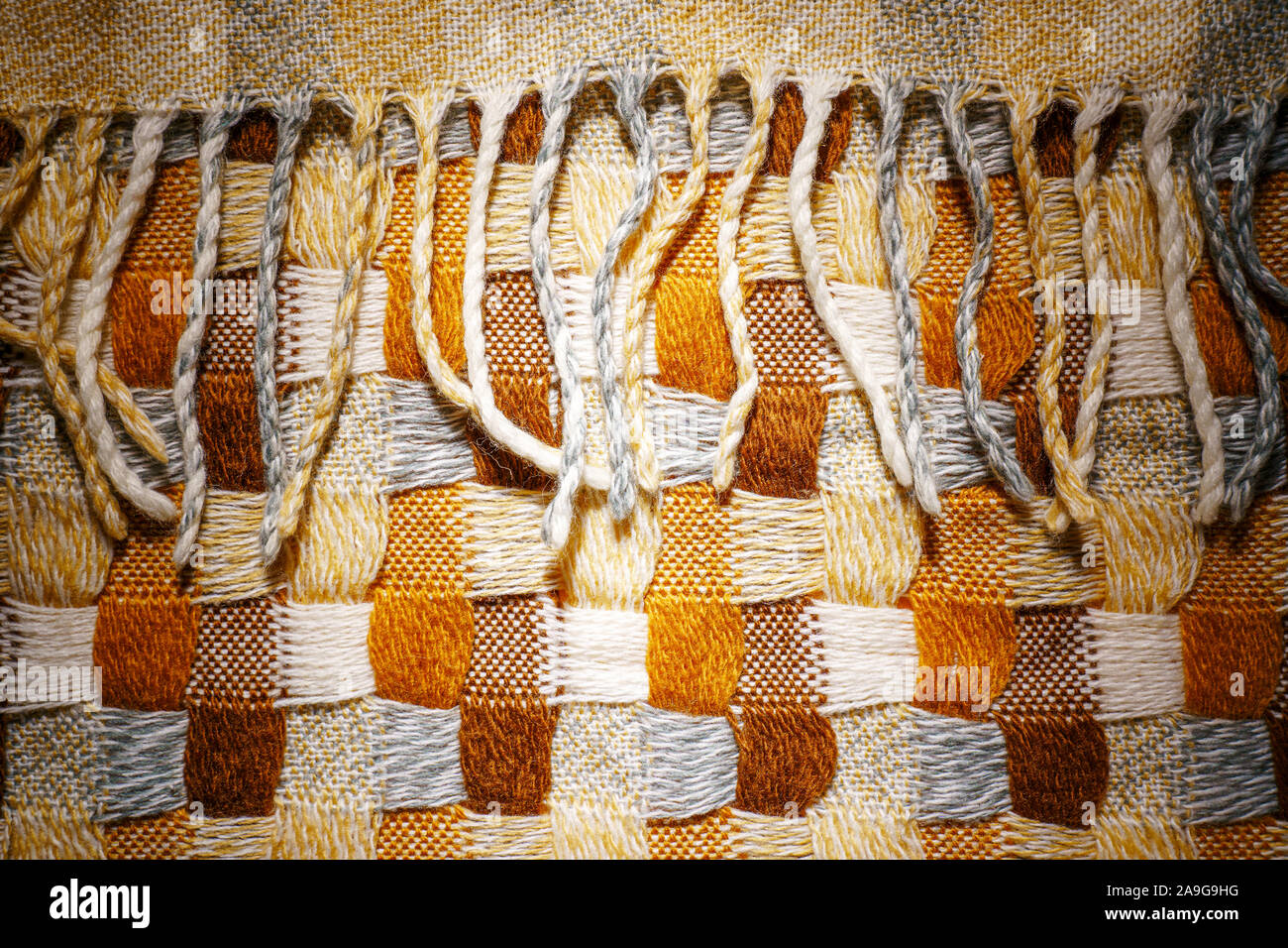 Knitted Plaid with Fringe Background. Knitwear Blanket Fabric Texture ...