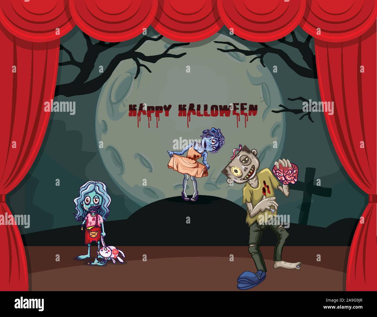 Halloween theme with zombies on stage illustration Stock Vector Image ...