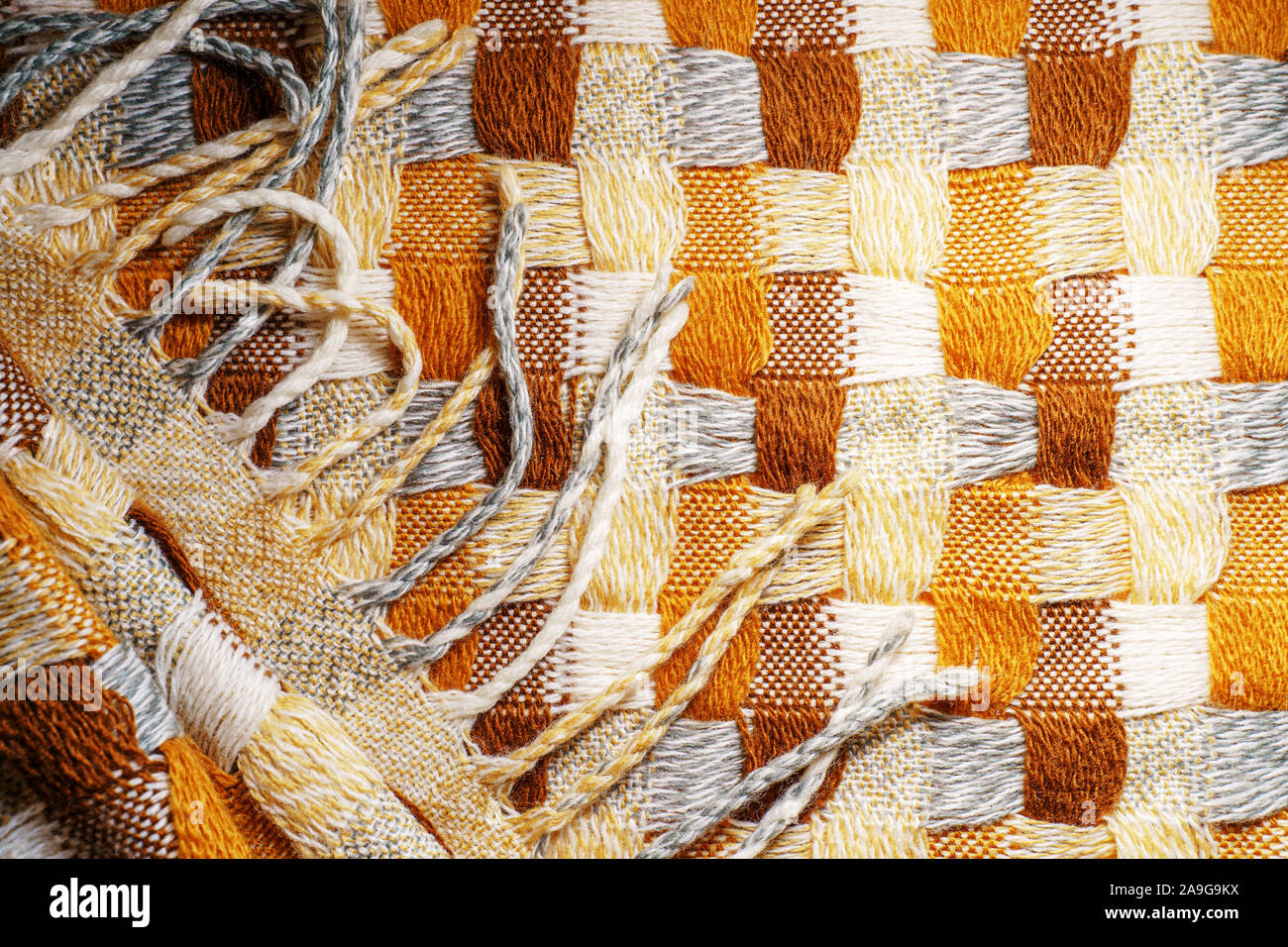 Knitted Plaid with Fringe Background. Knitwear Blanket Fabric Texture ...