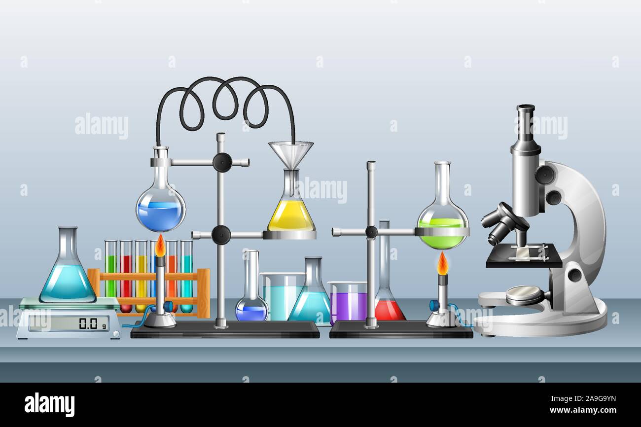 Beakers and test tubes in lab illustration Stock Vector Image & Art - Alamy
