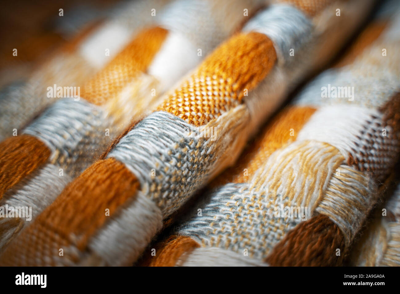 Stacked Knitted Plaid Background. Knitwear Blanket Fabric Texture with ...