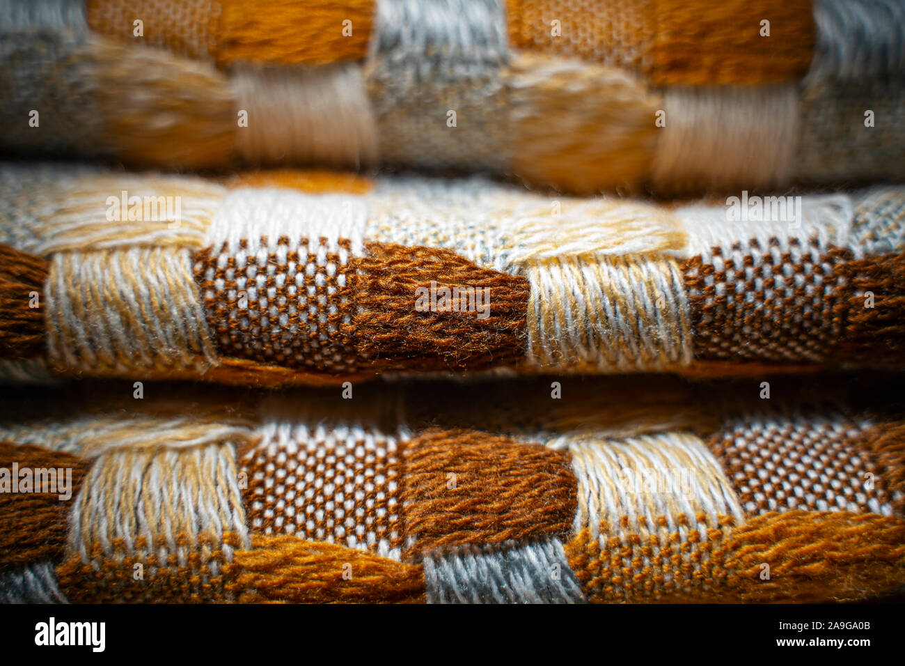 Stacked Knitted Plaid Background. Knitwear Blanket Fabric Texture with ...