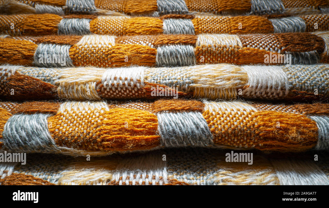 Stacked Knitted Plaid Background. Knitwear Blanket Fabric Texture with ...