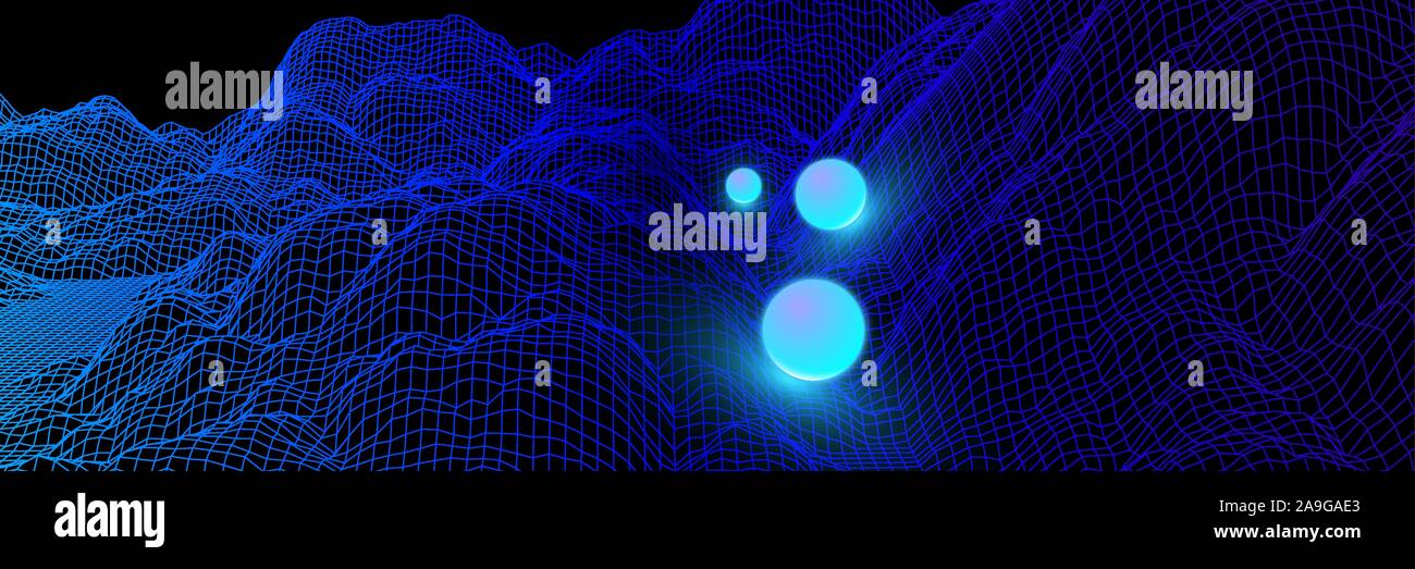 Landscape with wireframe grid of 80s styled retro computer game Stock ...