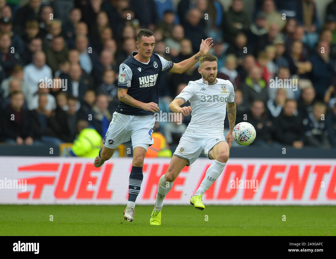 Shaun Williams of Millwall clashes with Stuart Dallas of Leeds United ...