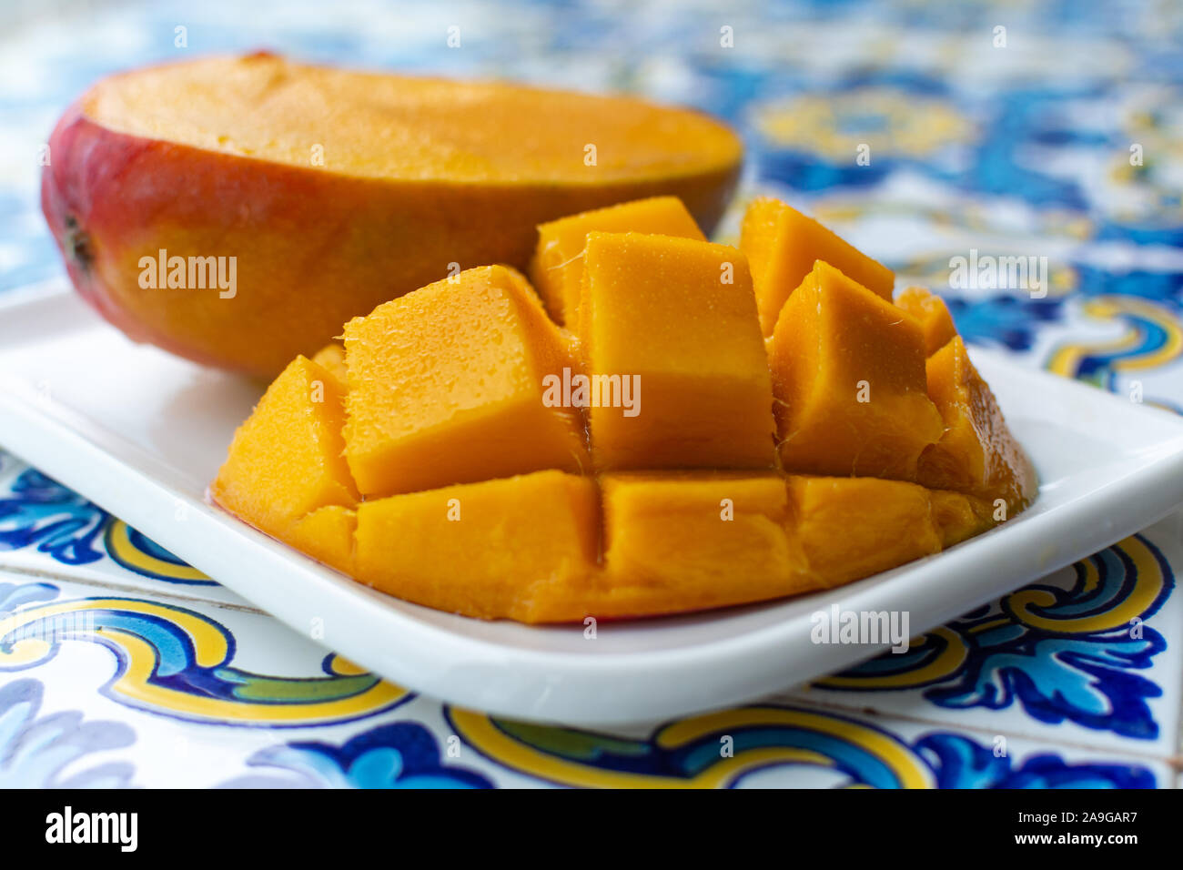Fresh ripe mango fruit, new harvest on plantations of mango trees in ...