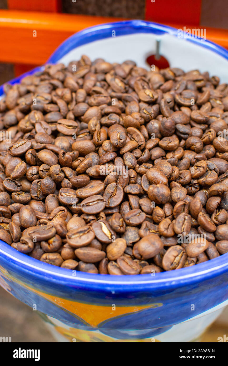 Roasted decaf coffee beans without caffeine close up Stock Photo - Alamy