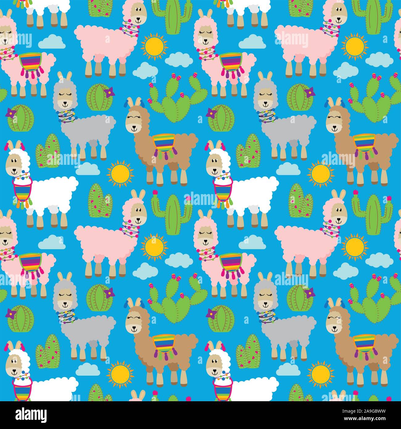 Cartoon llamas cactus seamless texture cute hi-res stock photography and images - Alamy