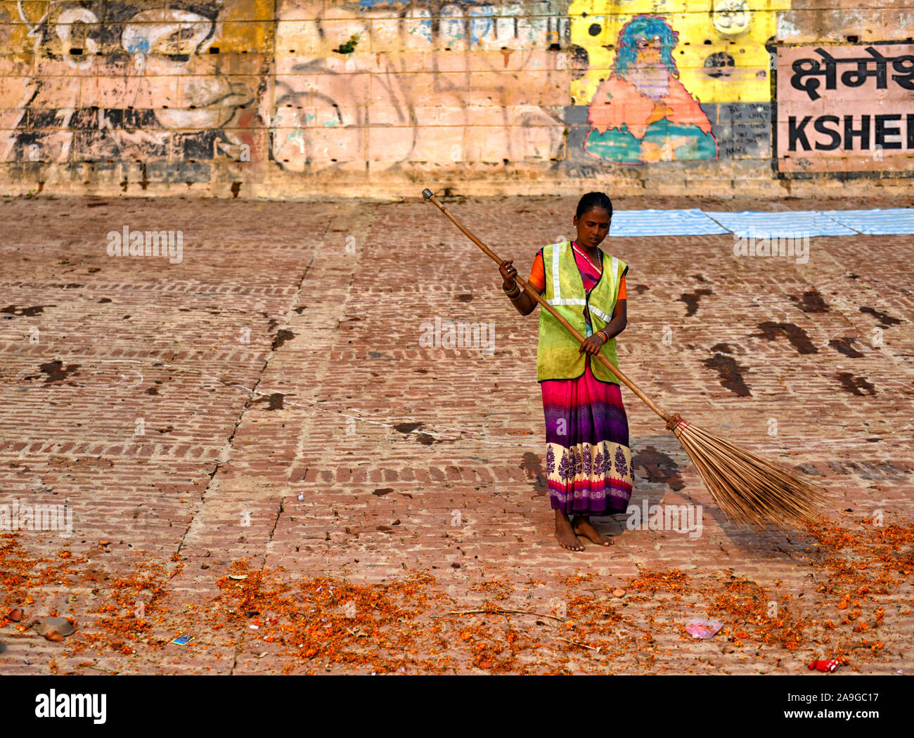 Varanasi, India. 13th Nov, 2019. A lady from River Cleaning project ...
