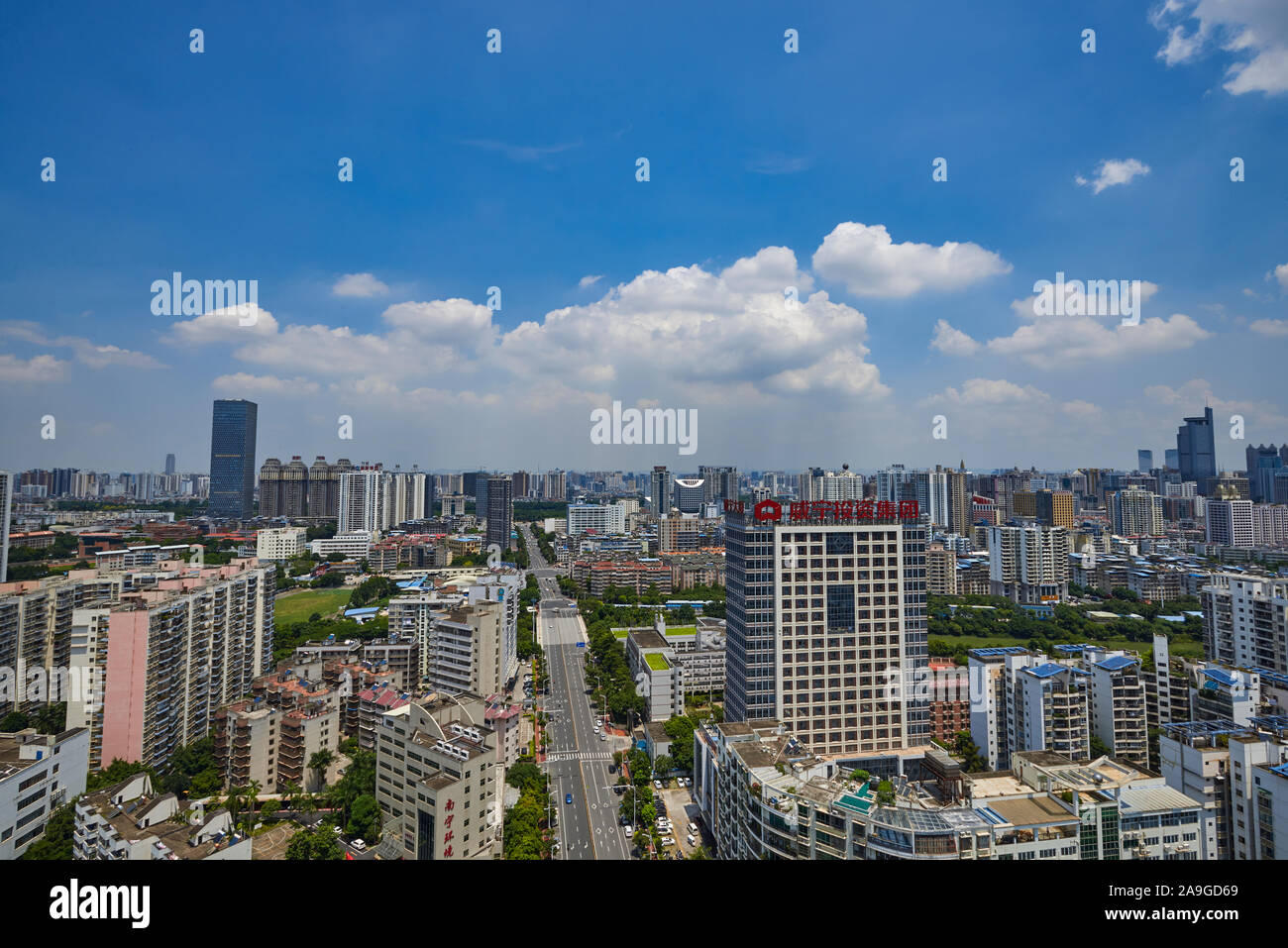 A bird's-eye view of high-rise buildings on Asian urban roads Stock ...