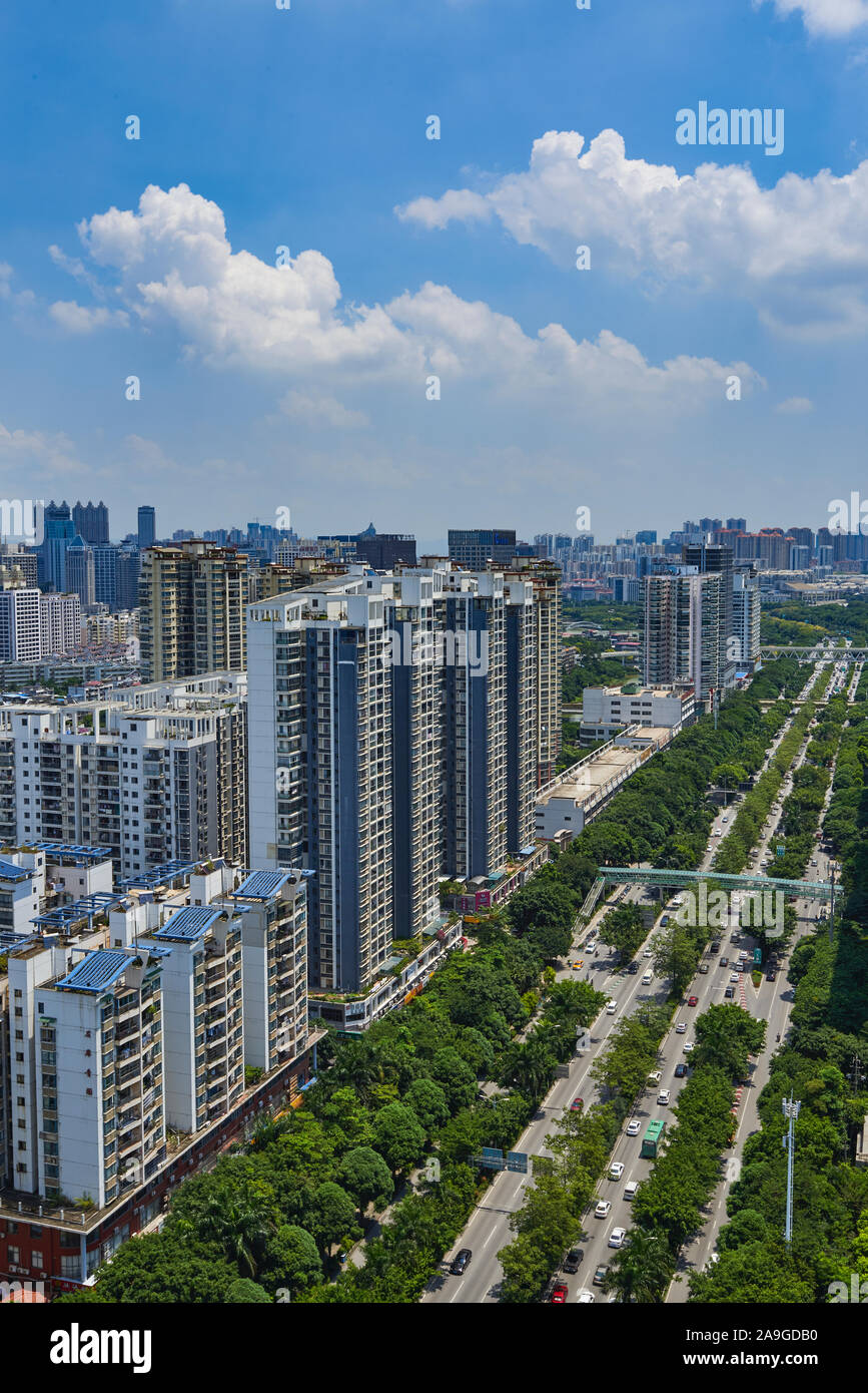 A bird's-eye view of high-rise buildings on Asian urban roads Stock ...