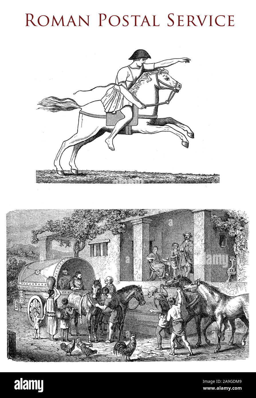 Ancient Roman postal service and a messenger horseback Stock Photo - Alamy