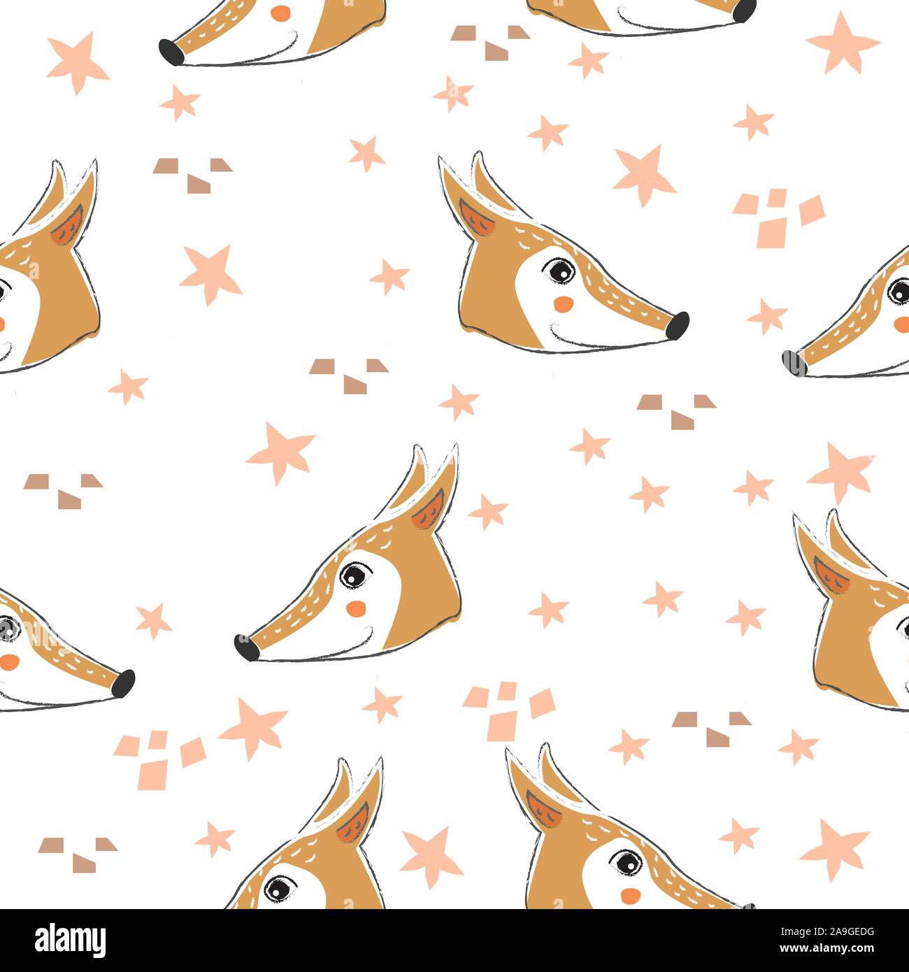 Seamless Pattern with cute hand drawn Fox Heads. Scandinavian Style ...