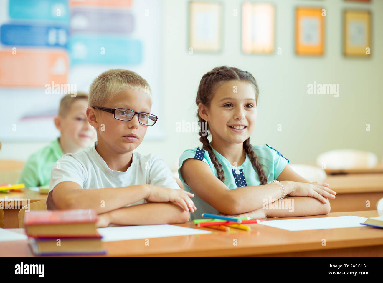 Portrait of children in shool at the lesson Stock Photo - Alamy