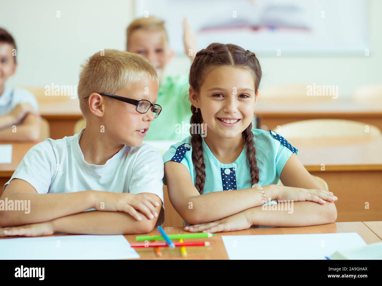 Portrait of children in shool at the lesson Stock Photo - Alamy