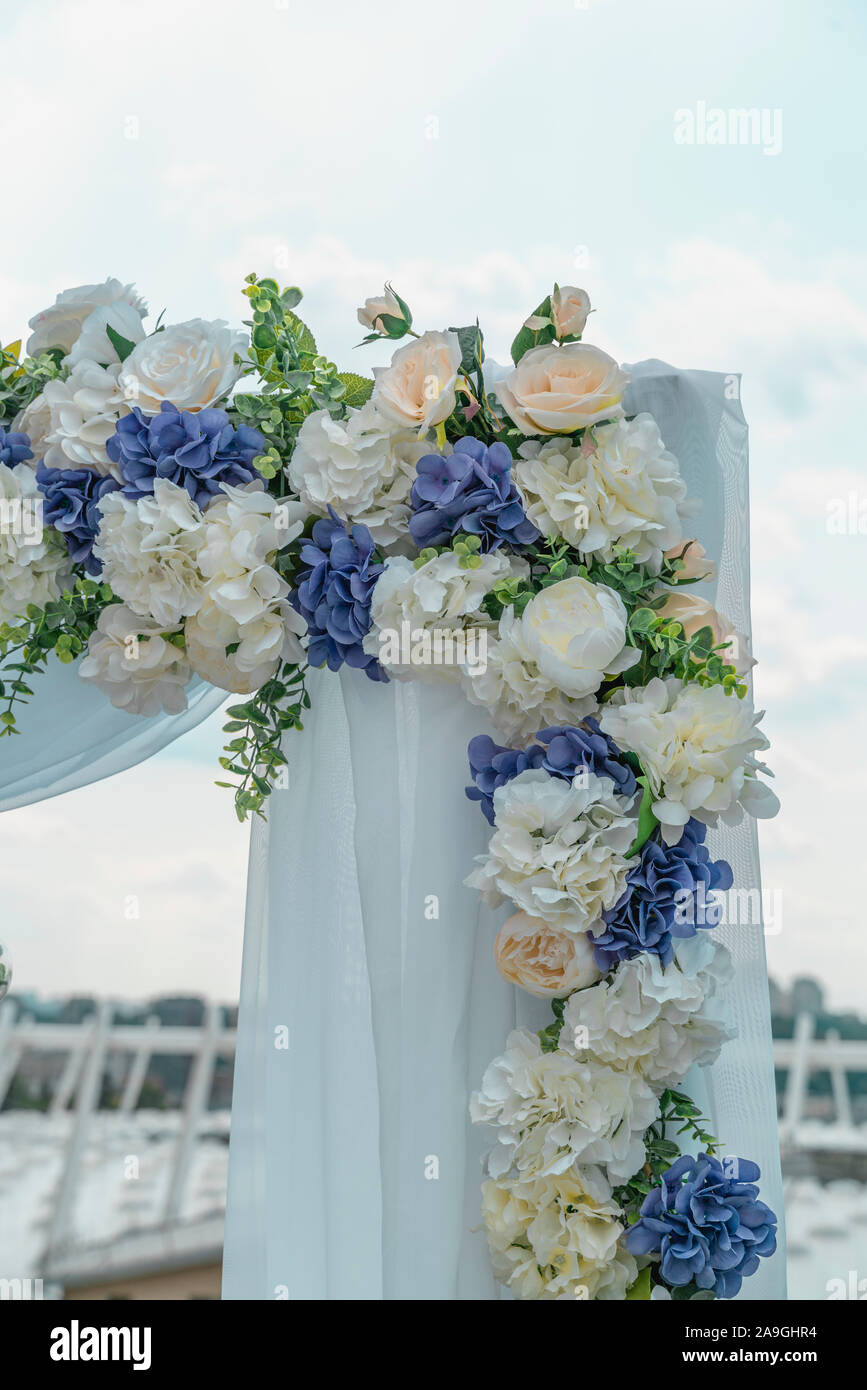 Wedding arch for the ceremony on the roof of the building, fragment ...