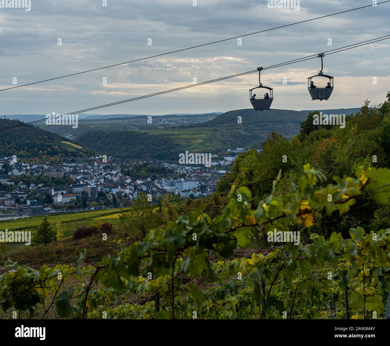 view on Cable car to Niederwald Monument rhine during fall in ...