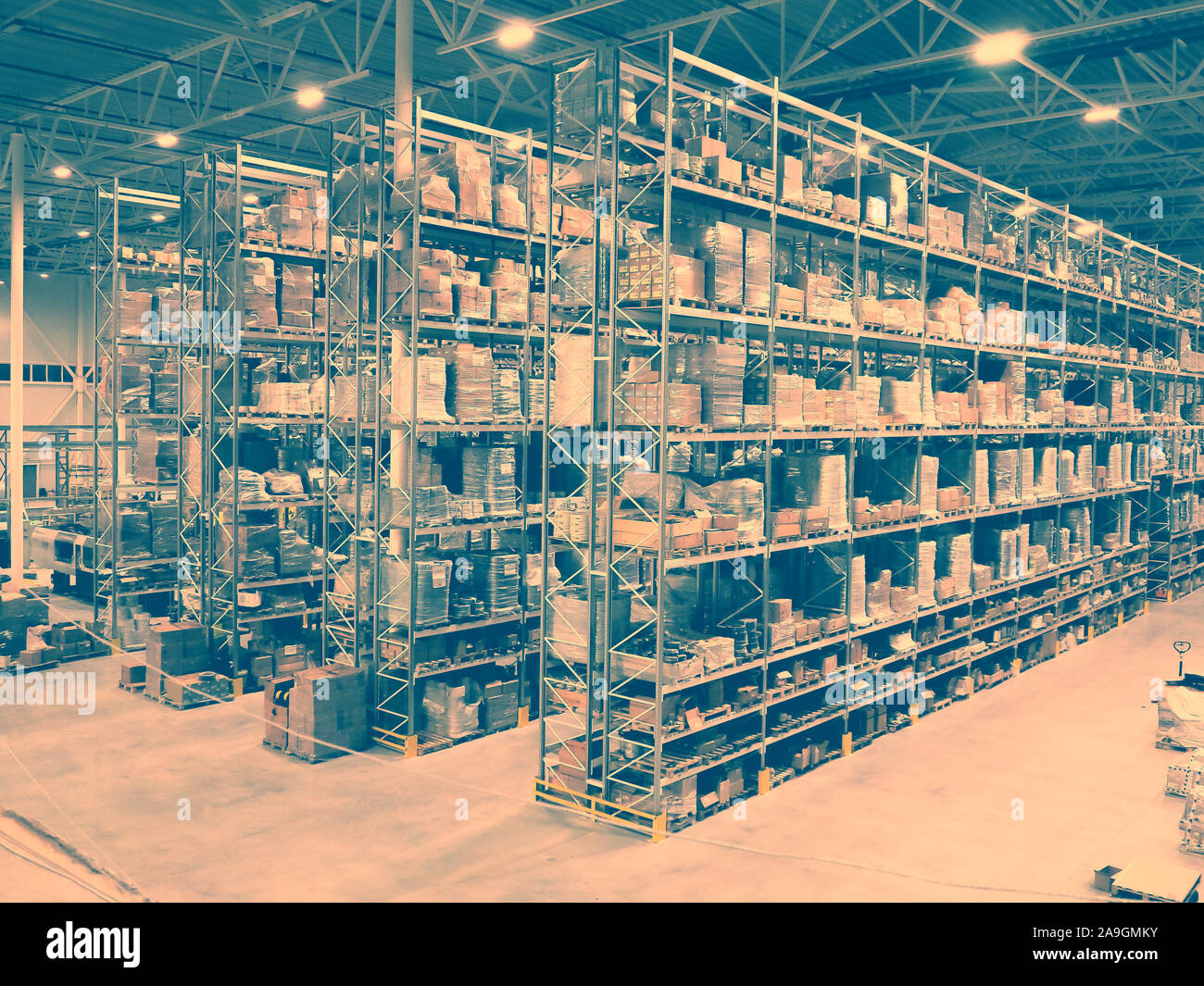 Boxes of goods in stock, are on the shelves. Concept of goods delivery ...