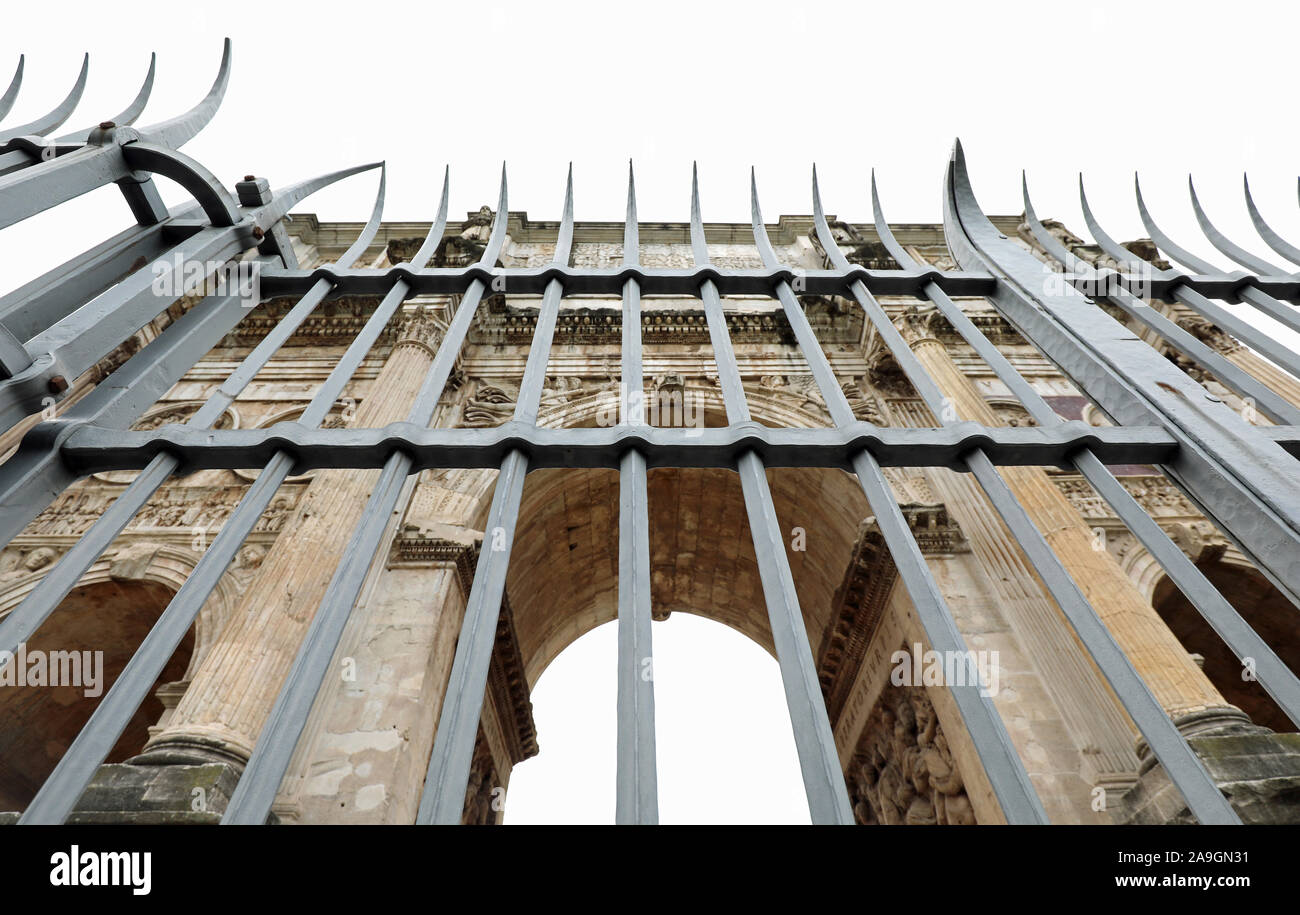 high iron railing of protection to the Arch of Constantine the famous ...