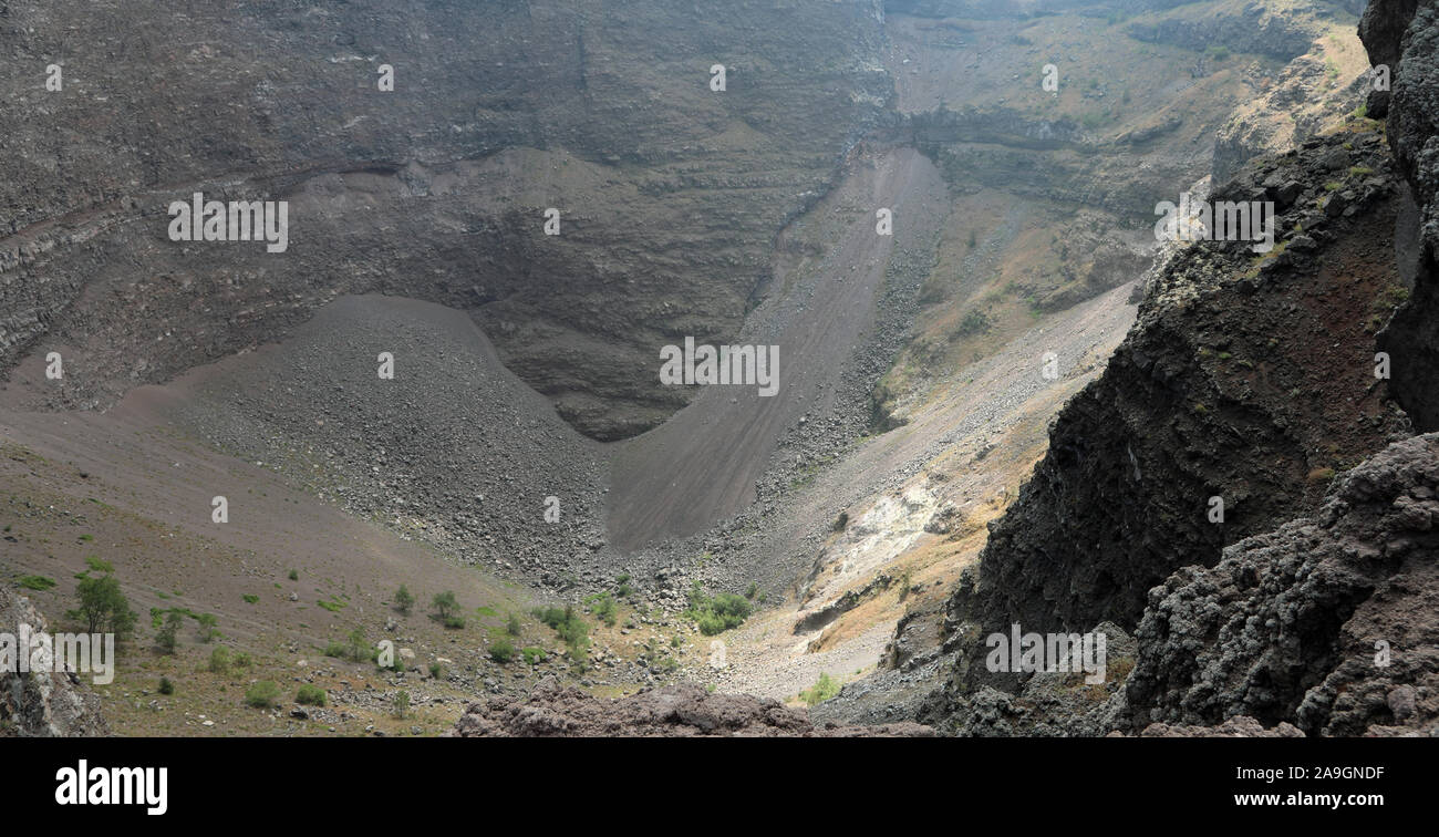 inside a very wide crater of Volcano Vesuvius in Italy near Naples city ...