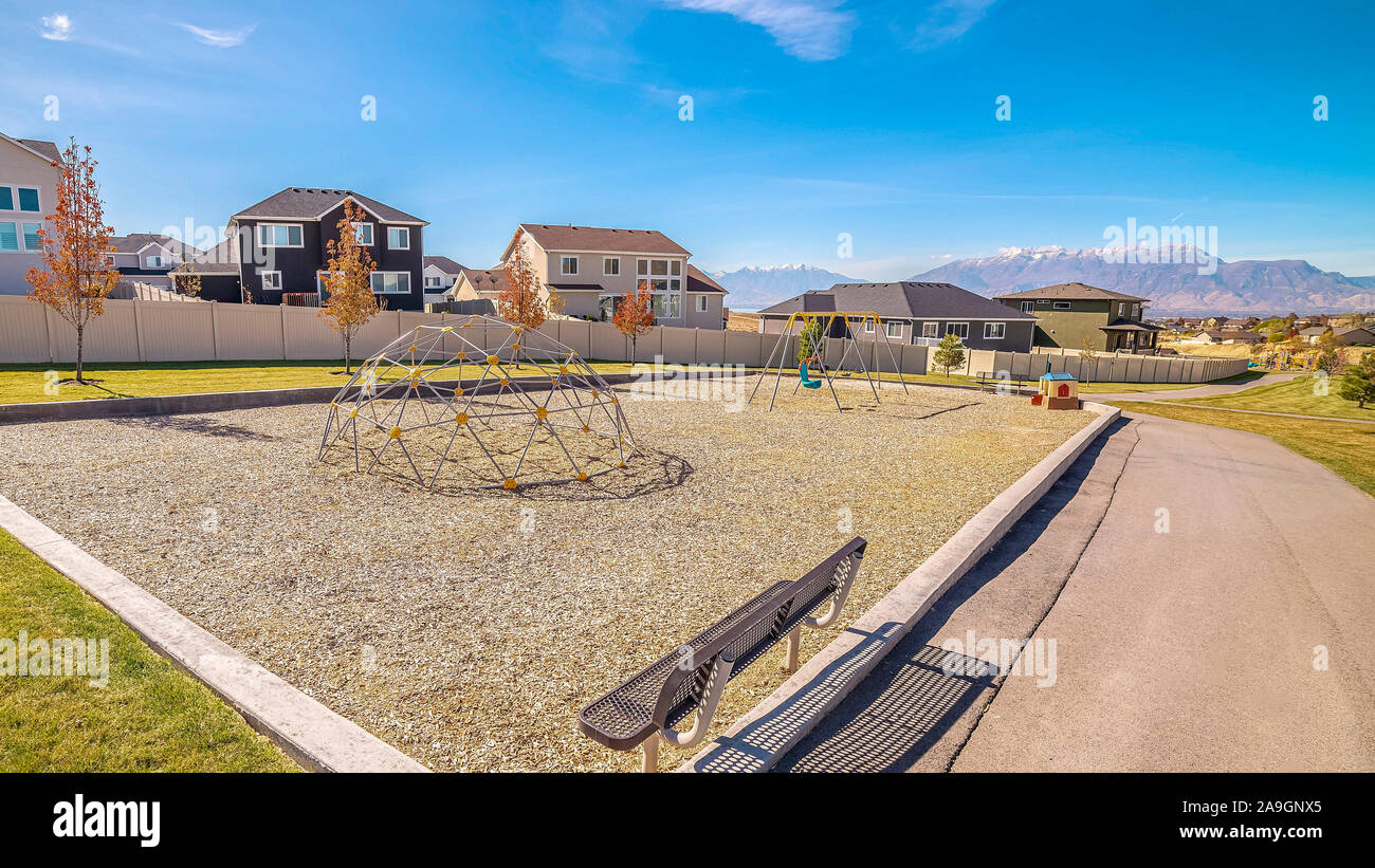 Panorama Corner perspective of a climbing dome for kids Stock Photo - Alamy
