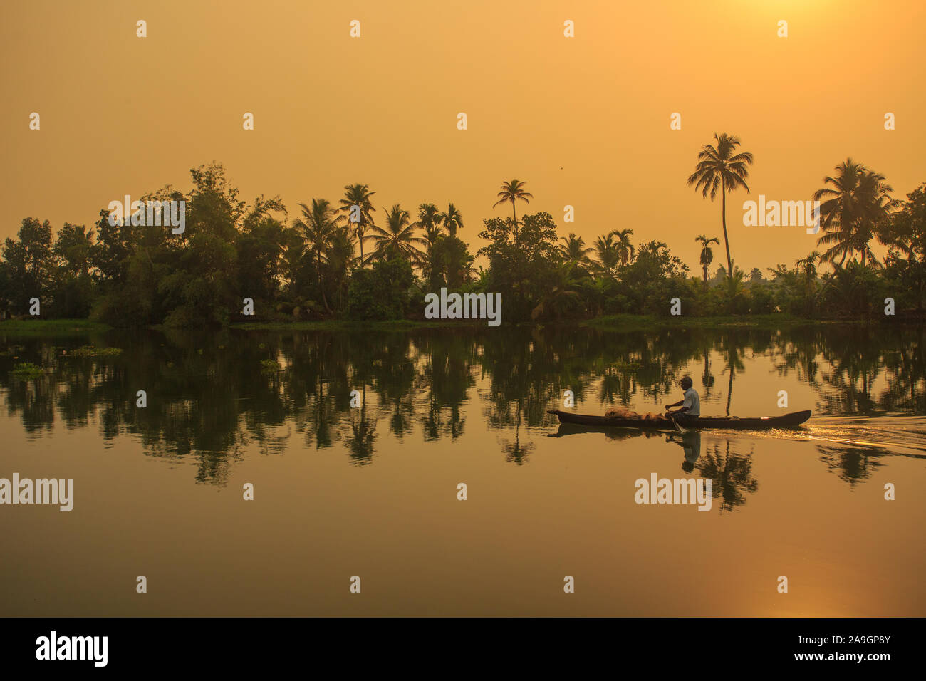 Beautiful Sunrise scene in Alleppey Backwater area (Kerala, India Stock ...