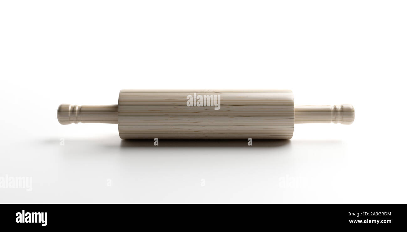 Rolling pin, dough roller isolated against white background. Wood ...