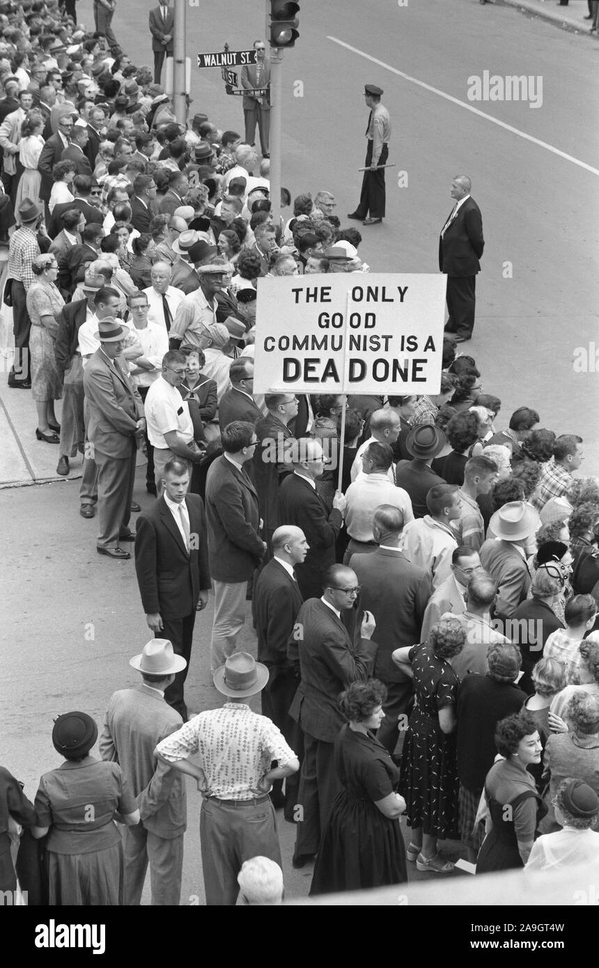 Crowd gathered on Street to see Soviet Leader Nikita Khrushchev, Man ...