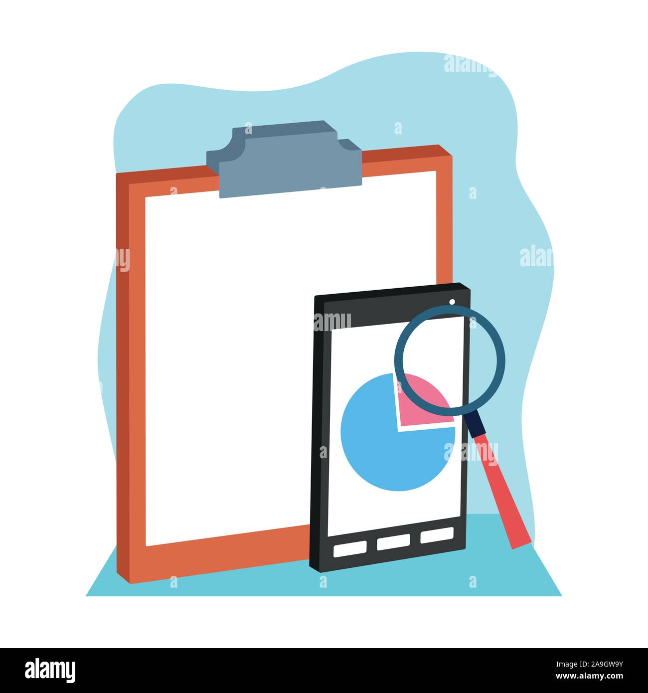 clipboard with smartphone and magnifying glass, flat design Stock ...