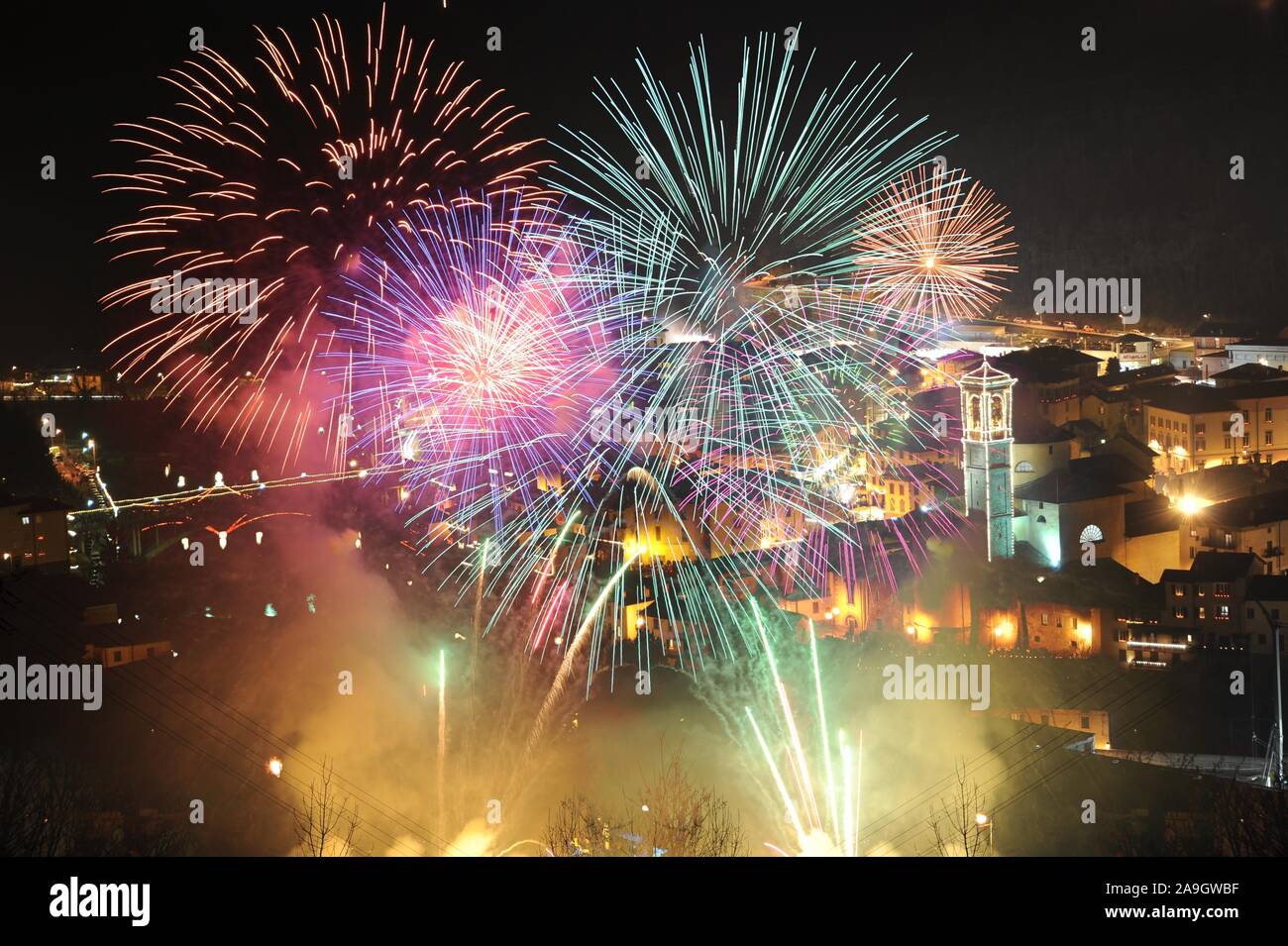 fireworks during the new year party Stock Photo - Alamy