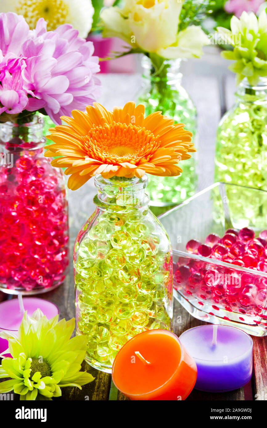Decorating with water hydro bubbles and flowers Stock Photo - Alamy