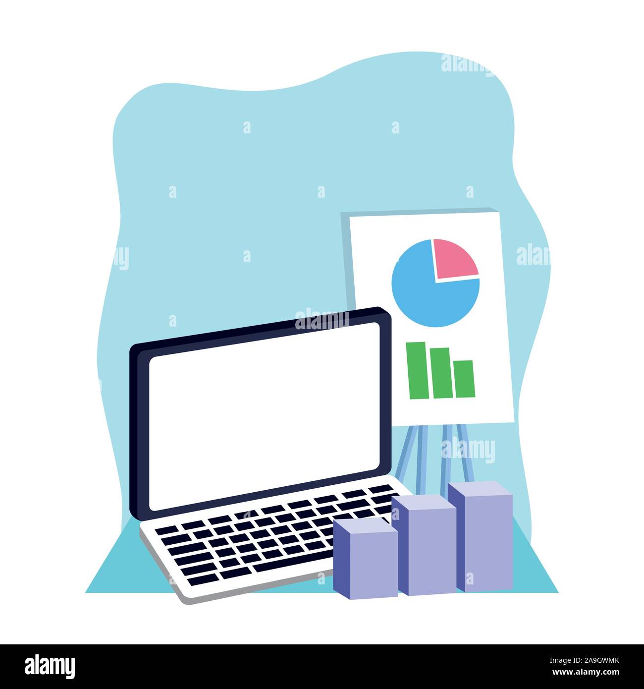laptop computer with graphic charts, colorful design Stock Vector Image ...