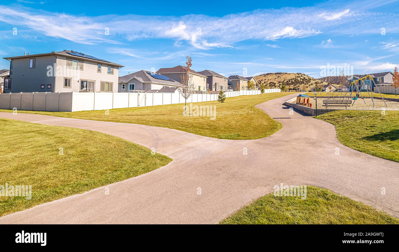 Panorama Panorama frame Intersection of two paved walkways on an estate ...