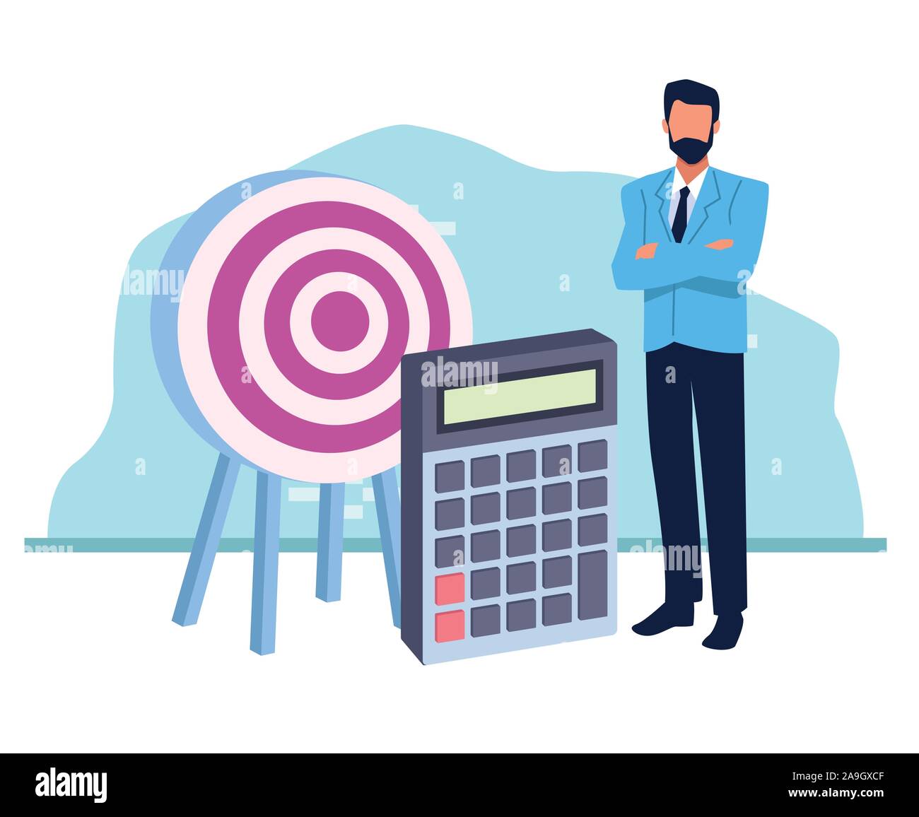 target with businessman standing and calculator Stock Vector Image ...