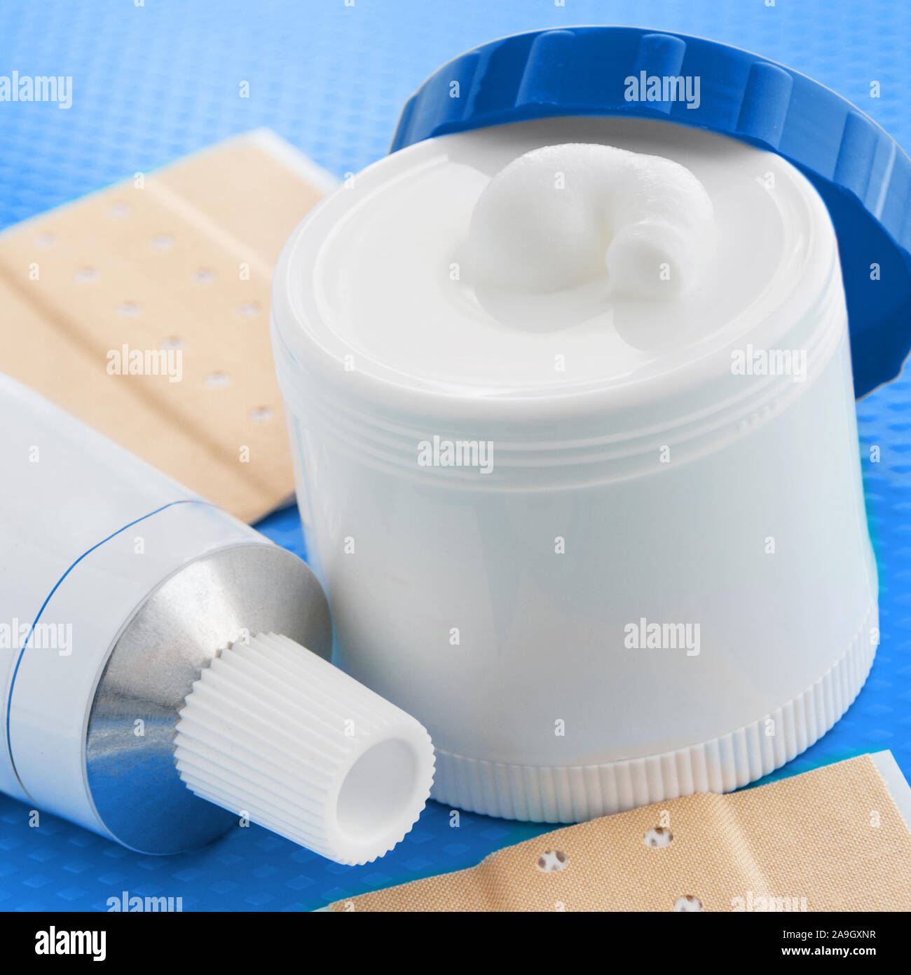 Medicine cream and plaster products Stock Photo - Alamy