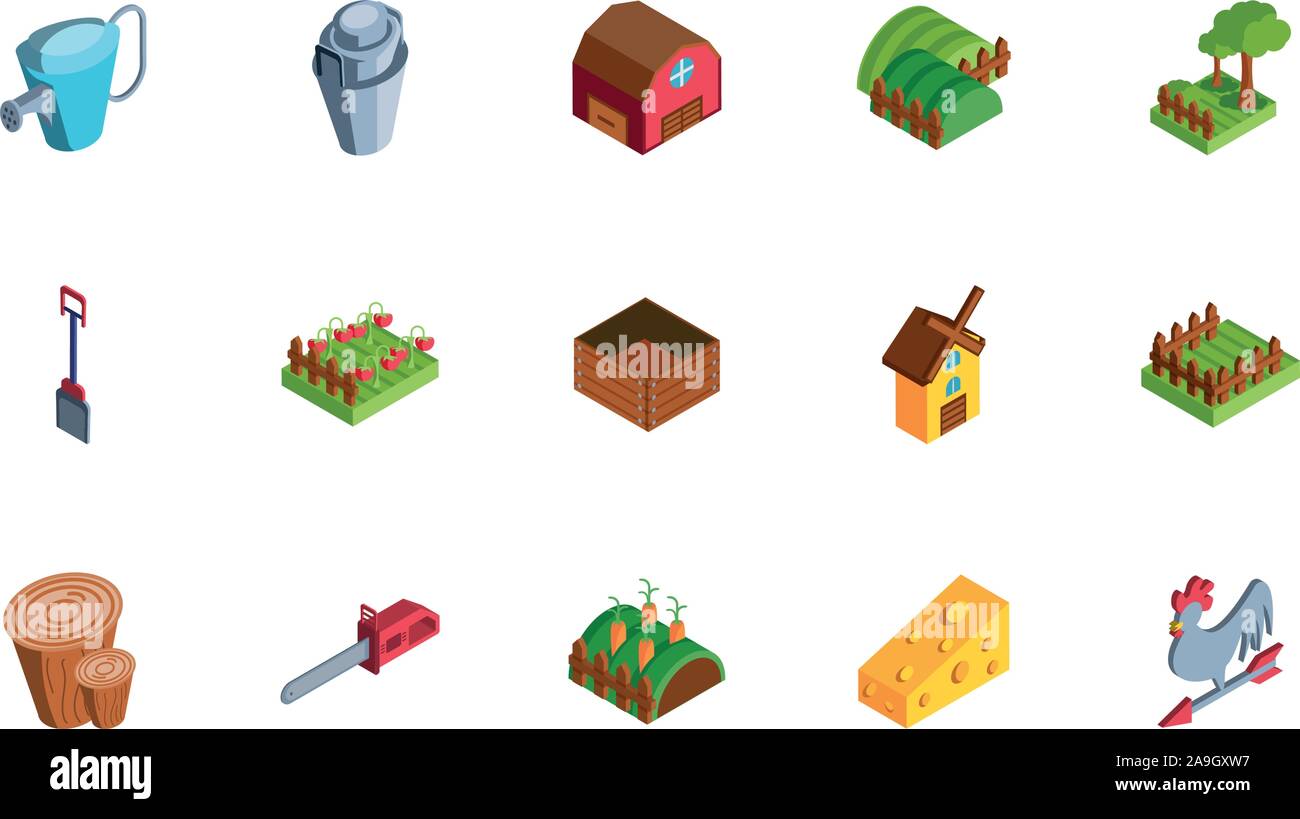 set of icons of farm on white background vector illustration design ...
