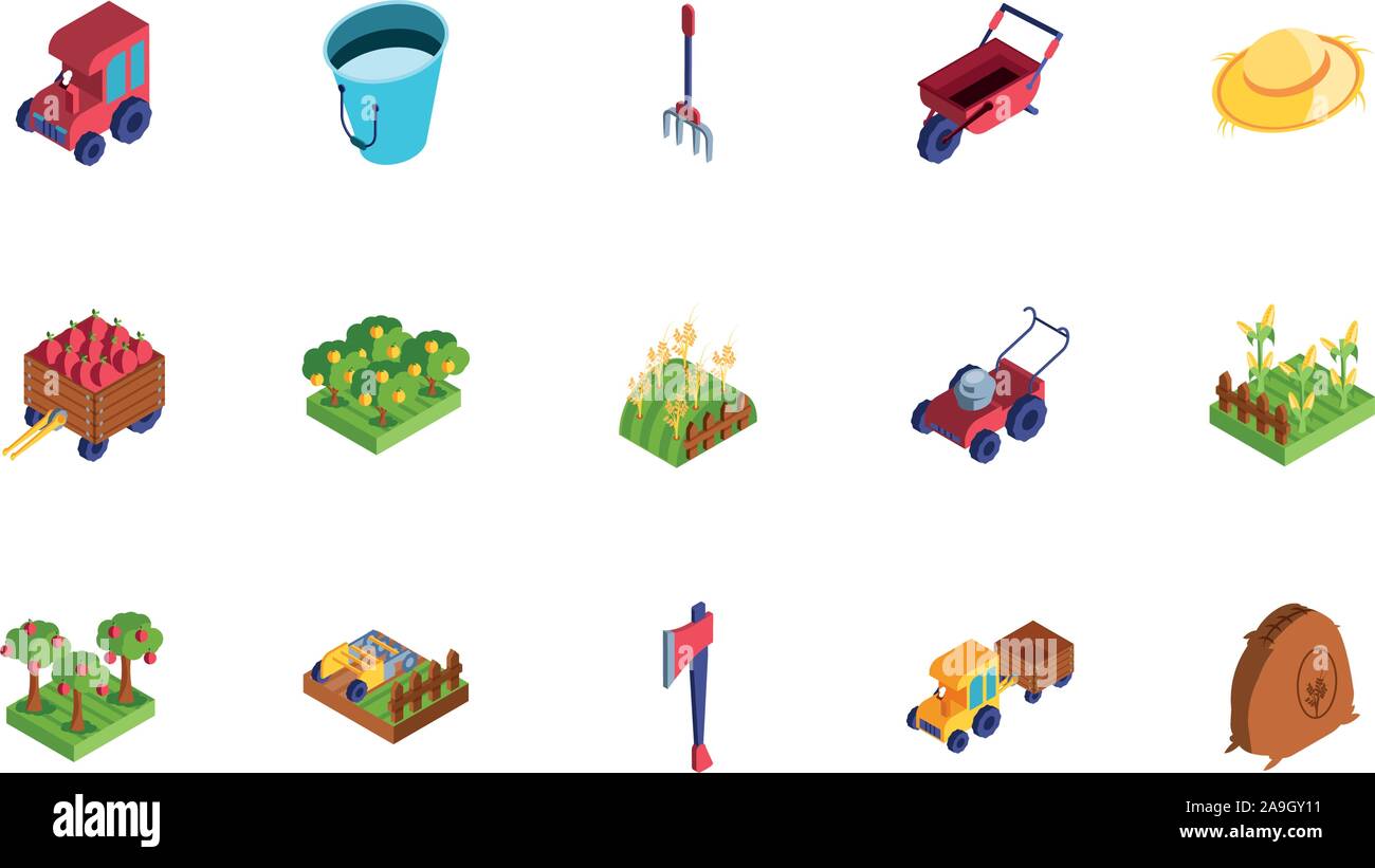 set of icons of farm on white background vector illustration design ...