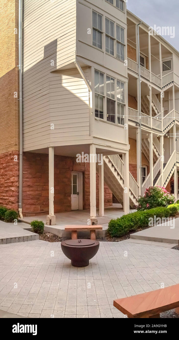 Vertical Corner view of an apartment building with condos Stock Photo ...