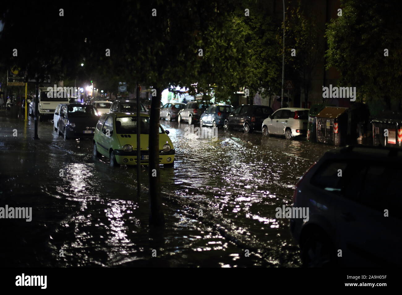 Rome, Italy - November 15, 2019: Rain floods via the Acqua Bullicante ...