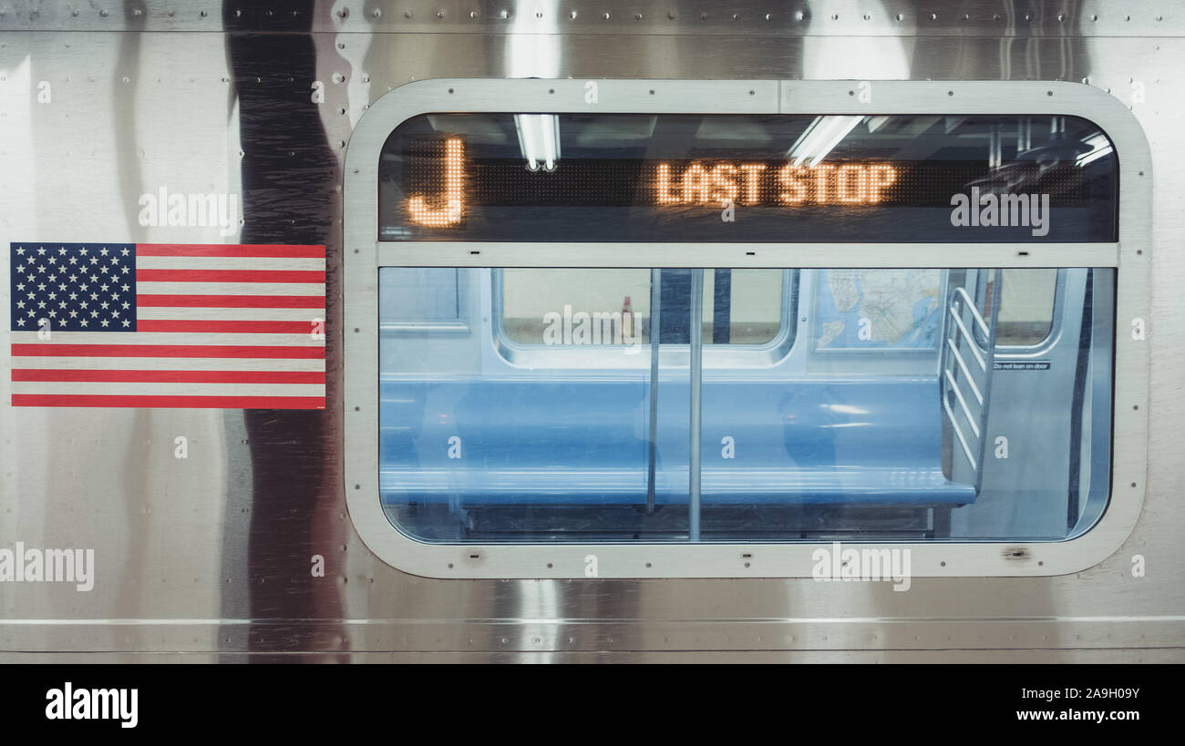 Last stop for the J train sign in New York City Stock Photo - Alamy