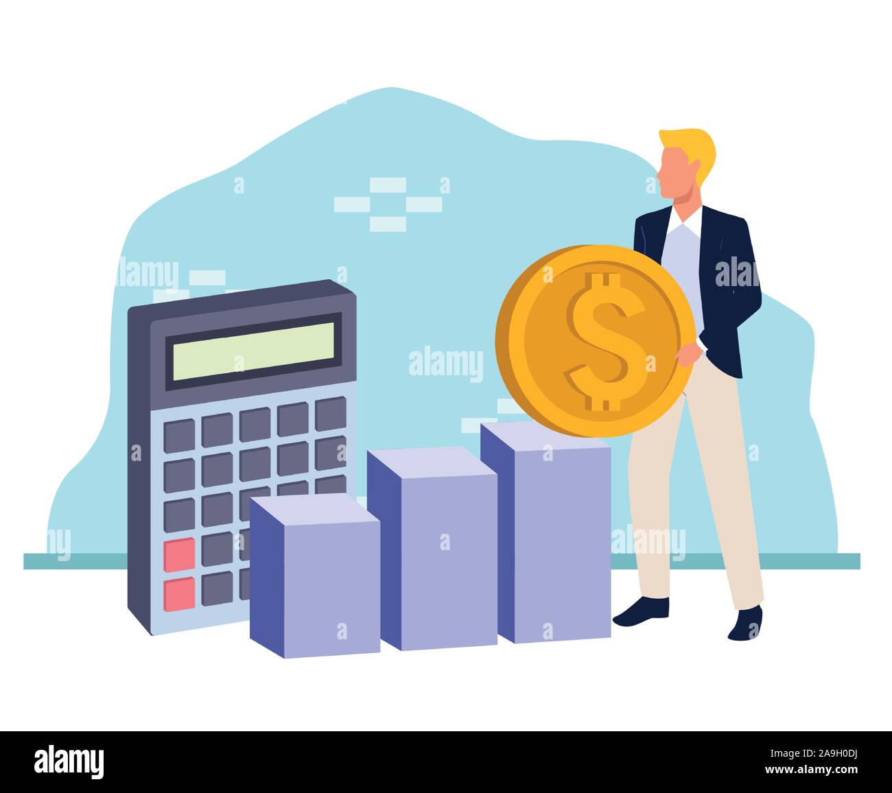 avatar businessman holding a money coin and calculator, colorful design ...