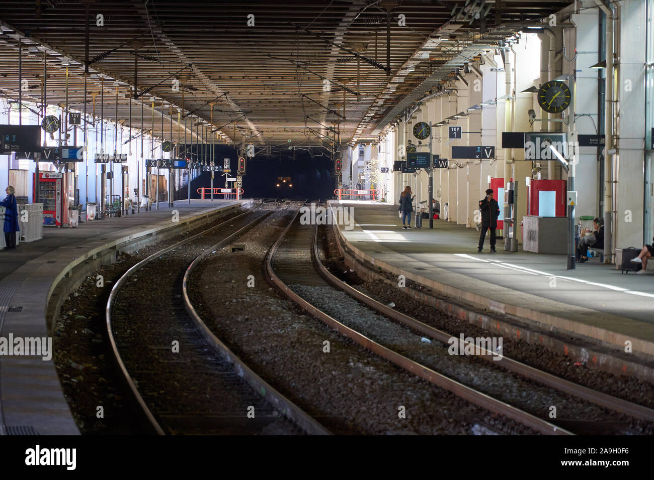 Cannes, France - April 05, 2019: Train arriving at railway station with ...
