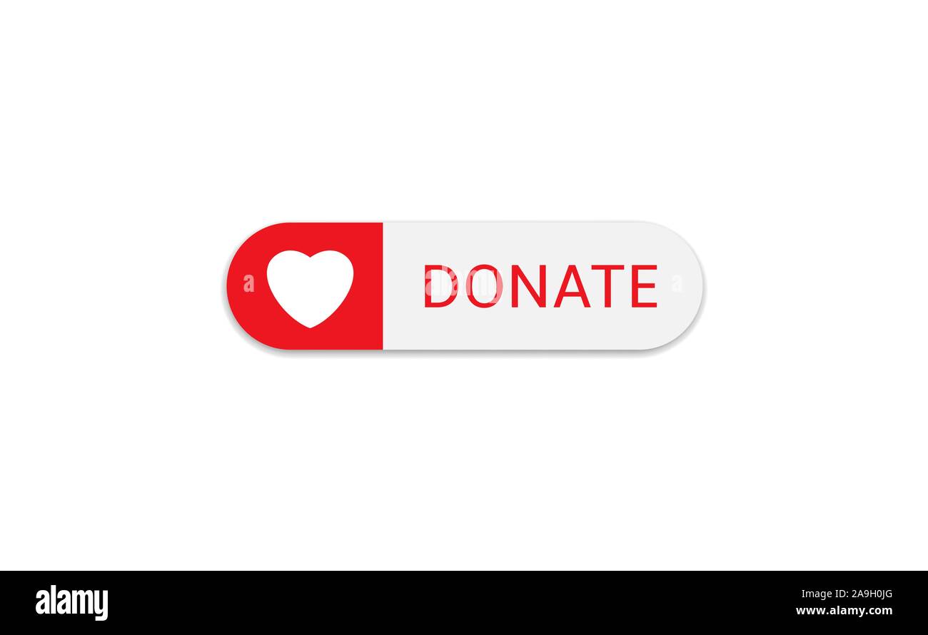 Donate button icon. Red button with white heart for your website ...