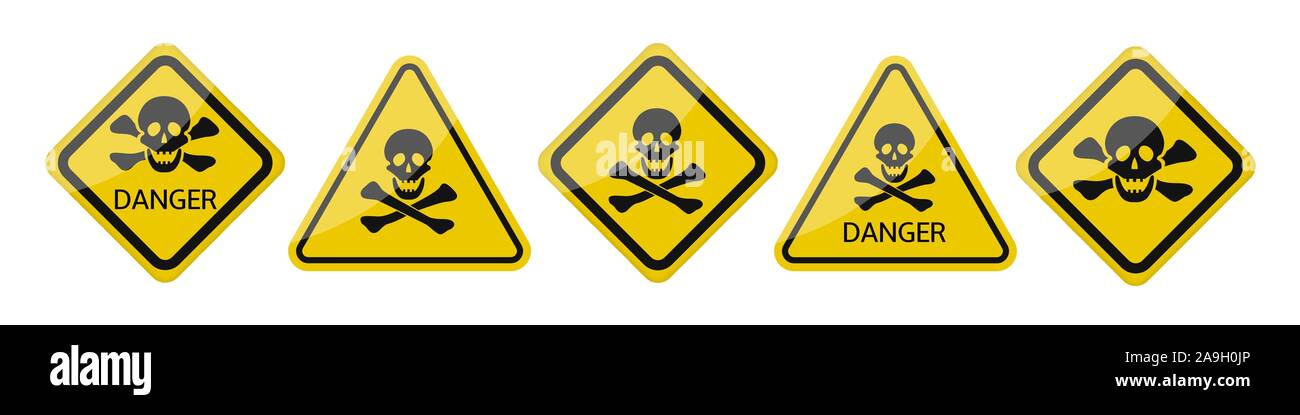 Skull and crossbones icon. Hazard warning signs. Yellow warning symbol ...
