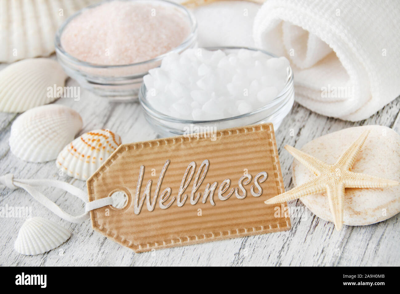 Wellness spa treatment with label Stock Photo - Alamy