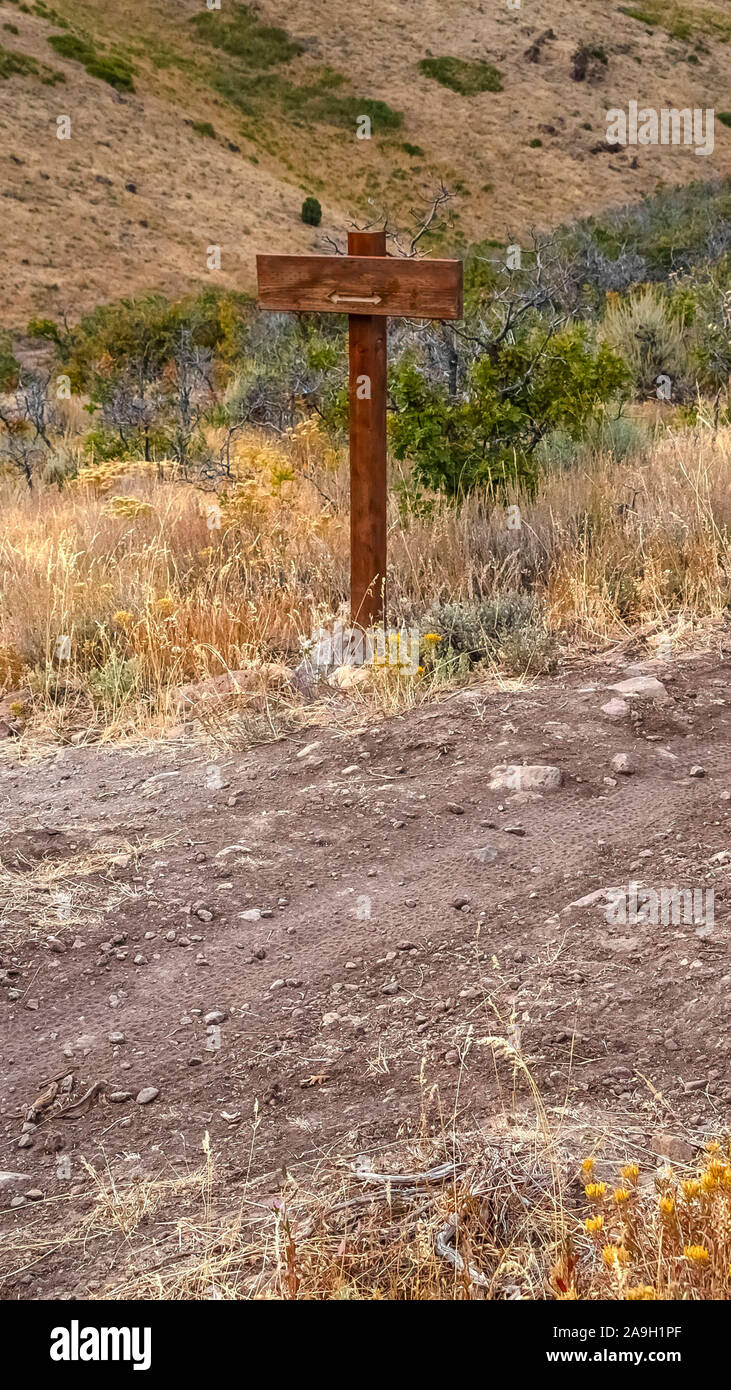 Vertical frame Signboard on a hiking trail in Utah wilderness Stock ...