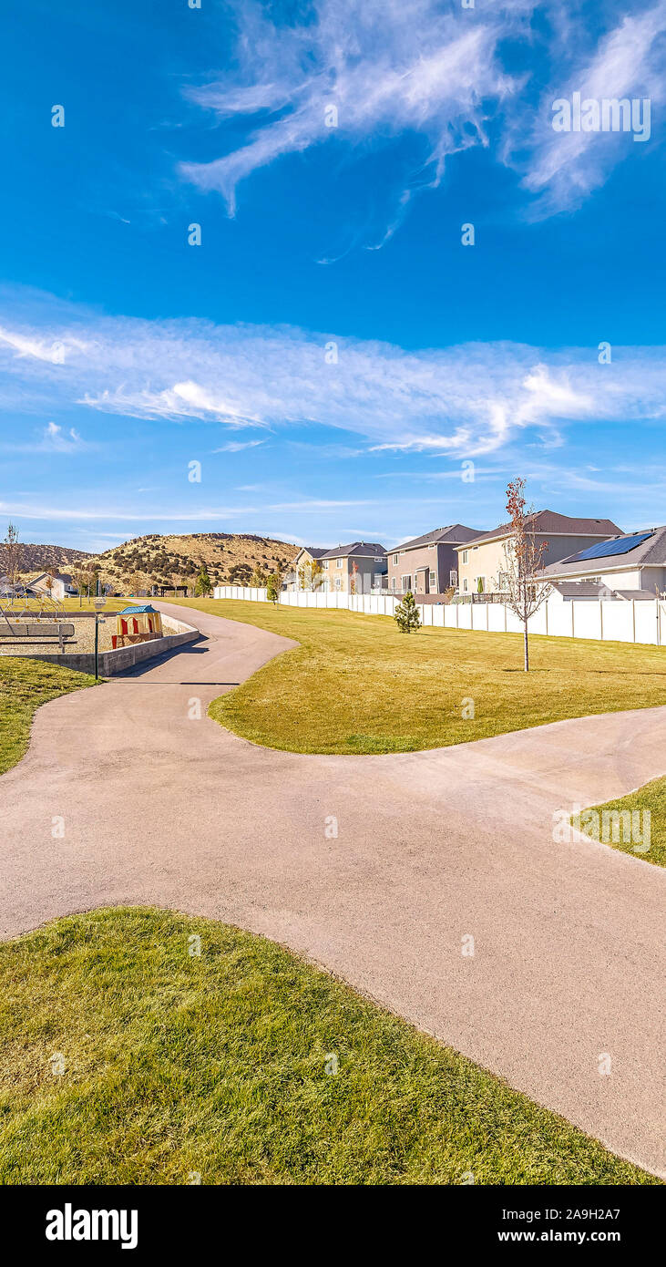 Vertical Intersection of two paved walkways on an estate Stock Photo ...