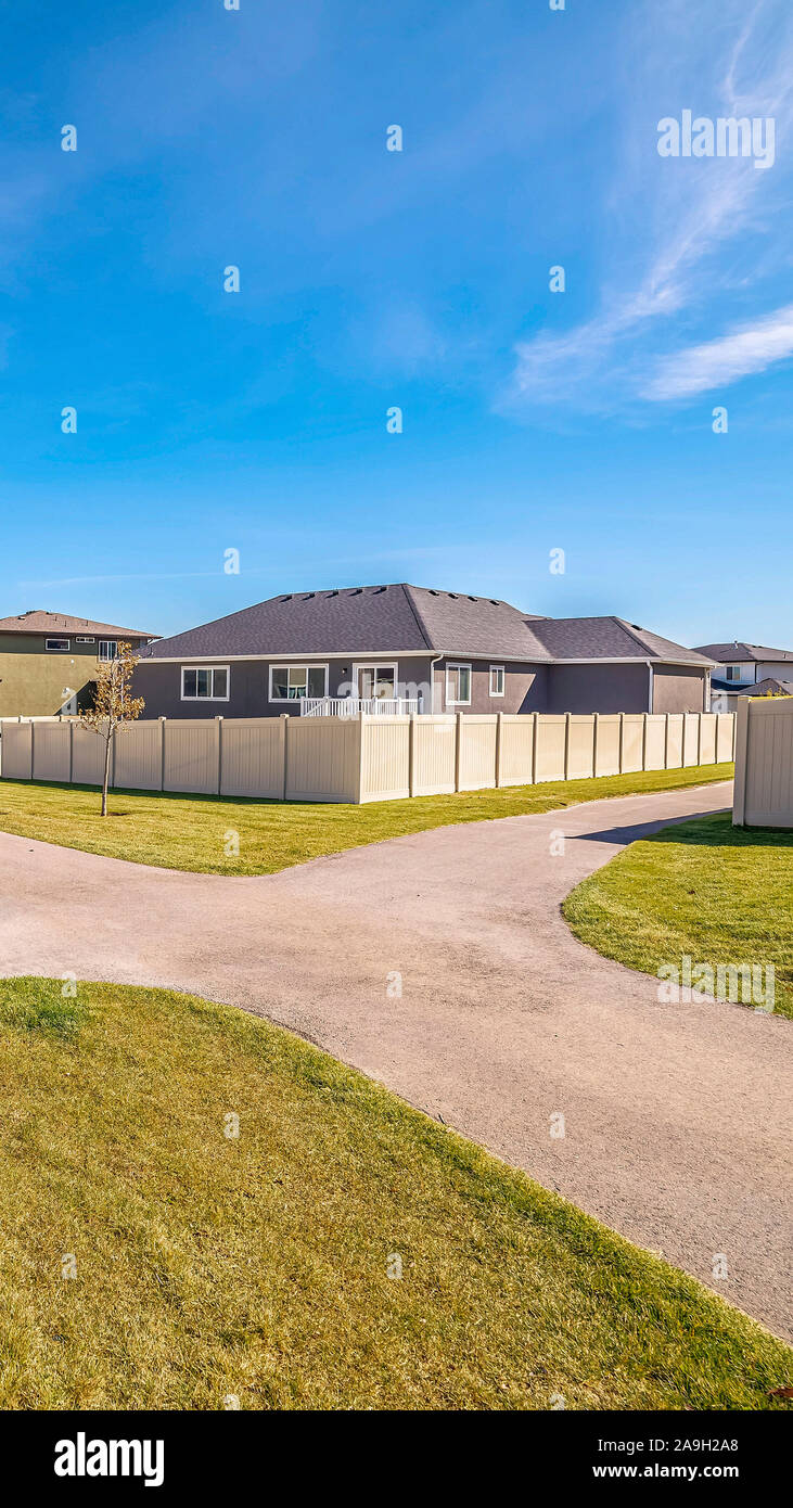 Vertical Intersection of two pedestrian footpaths during day Stock ...