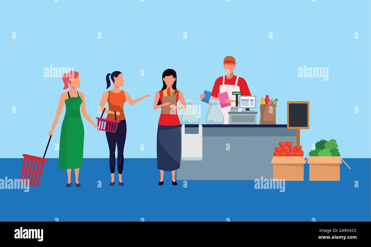 Women buying at shop counter Stock Vector Images - Alamy